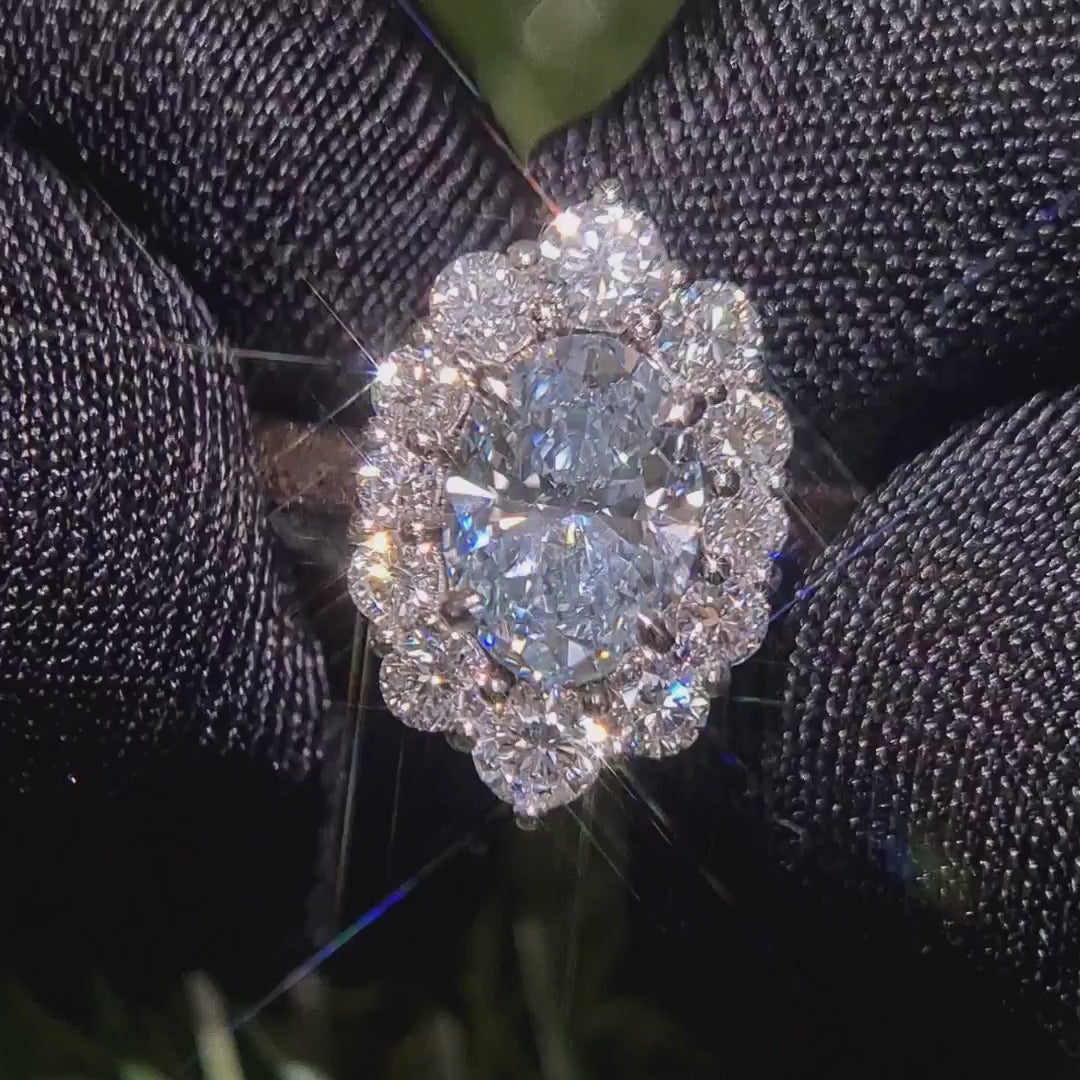 Ice Blue - Crushed Ice Lab Diamond Vintage Oval – Storm Baker Jewellers